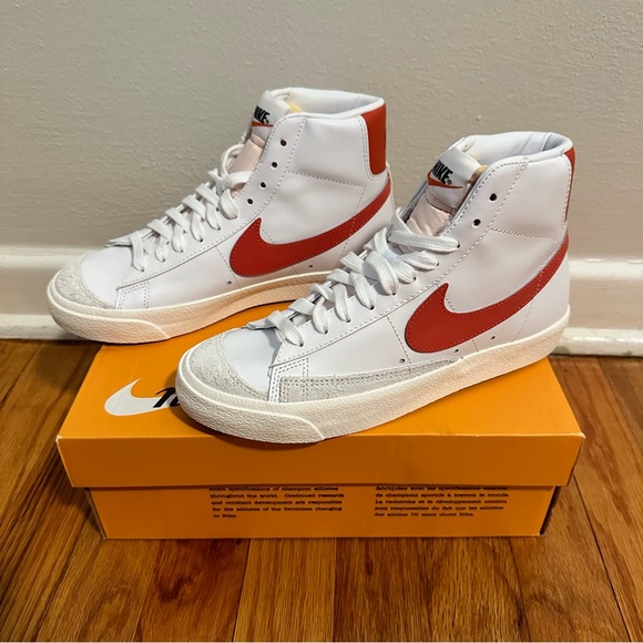 Nike | Shoes | Nike Blazer Mid 77 High Top Sneaker Whiteorange Size 65 ...